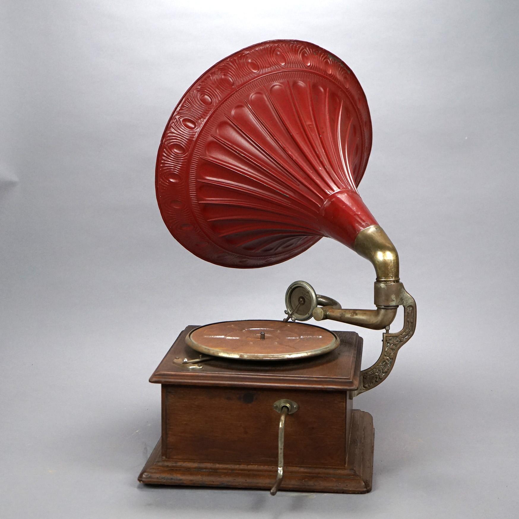 Antique Oak Table Top Phonograph with Horn, circa 1910 For Sale at 1stDibs