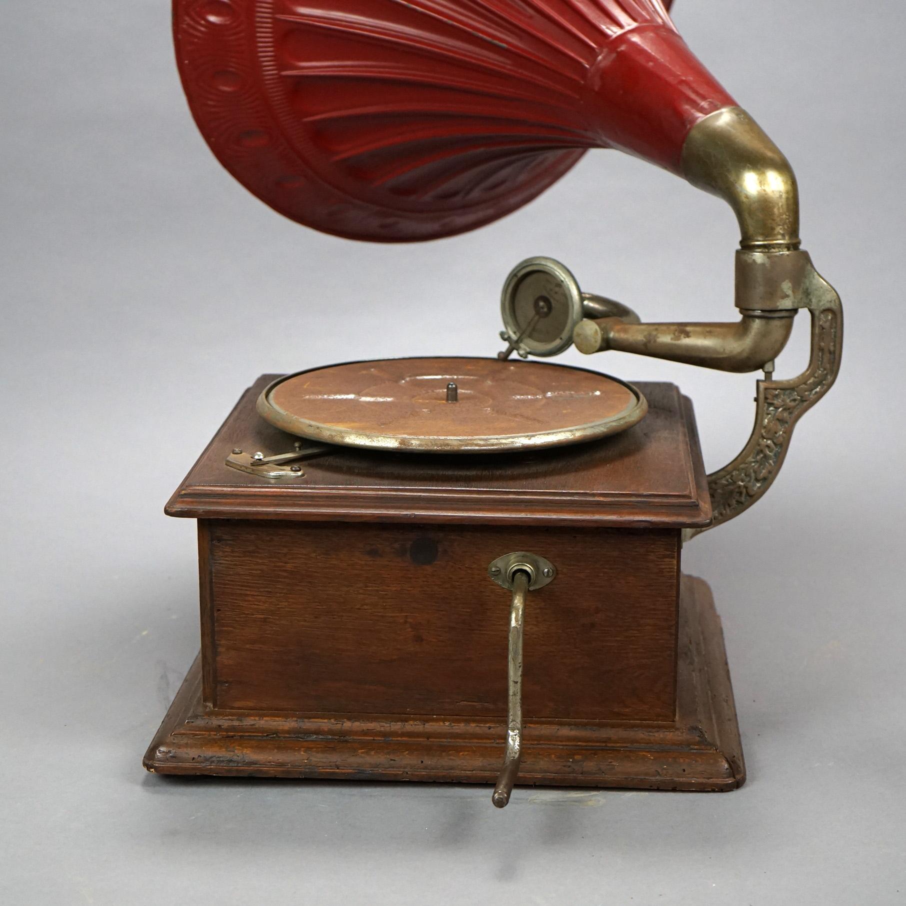 Antique Oak Table Top Phonograph with Horn, circa 1910 For Sale at 1stDibs