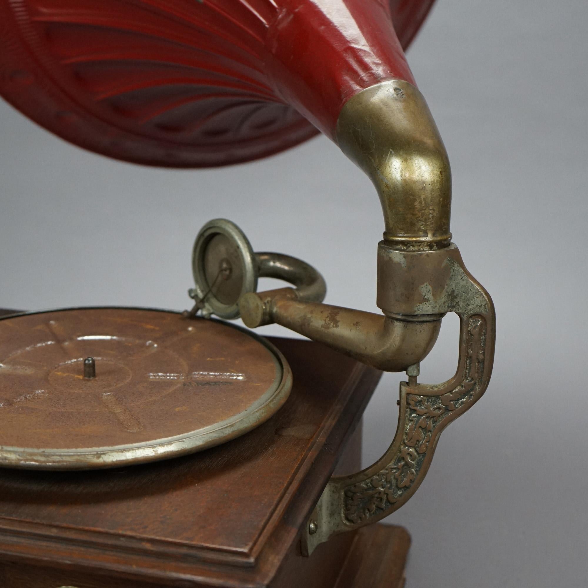 Antique Oak Table Top Phonograph with Horn, circa 1910 For Sale at 1stDibs