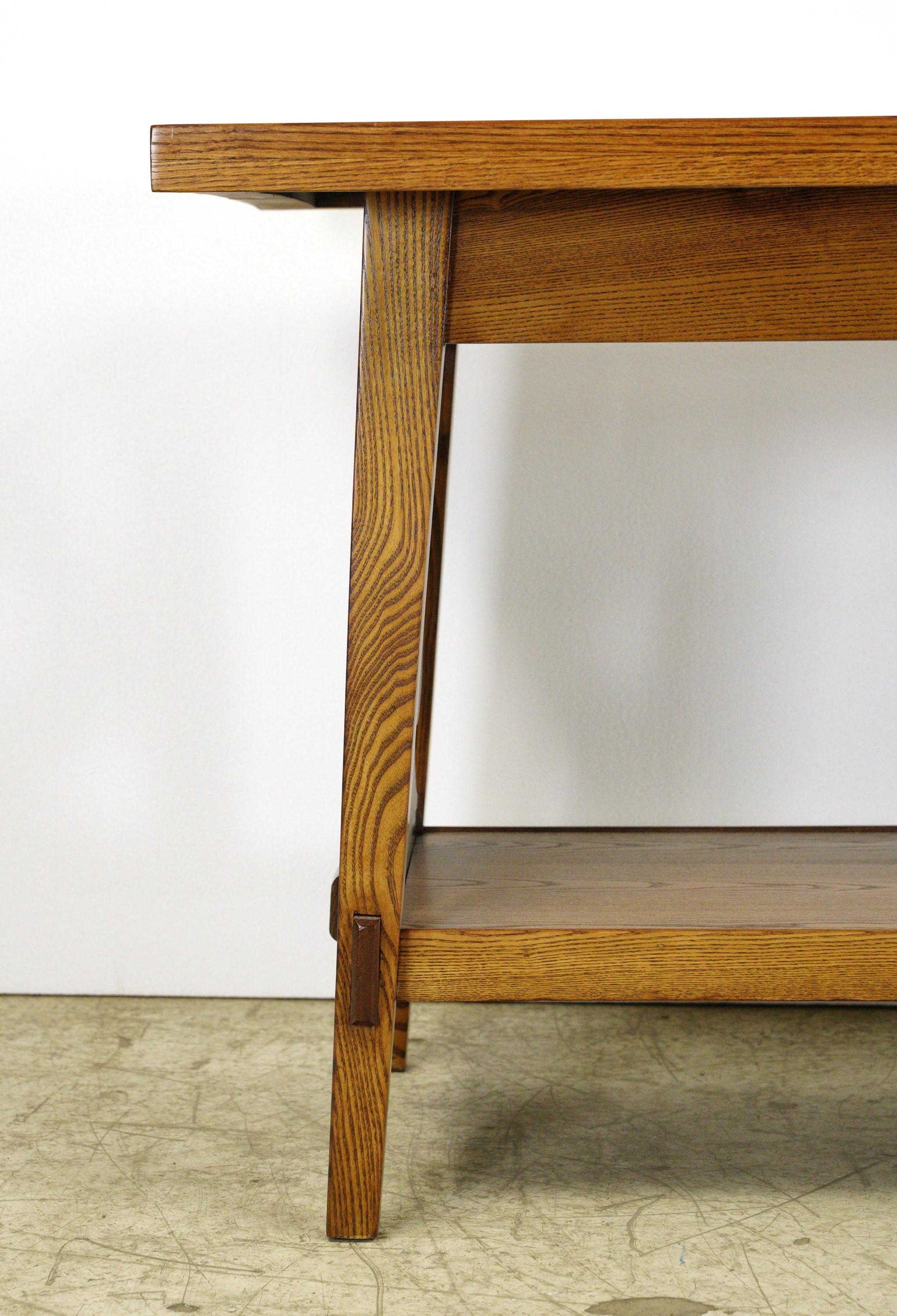 Antique Oak Table w Shelf + Spade Carvings For Sale at 1stDibs