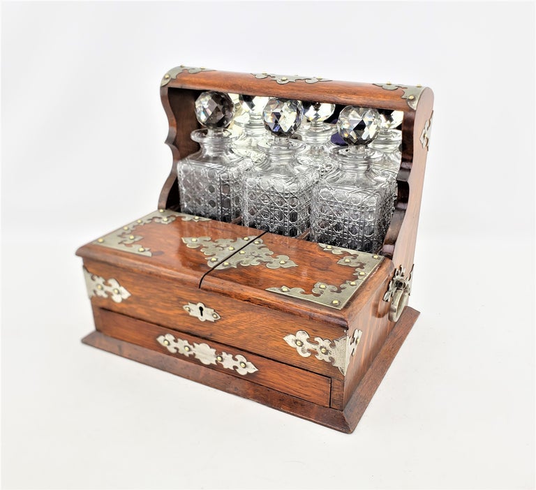 Antique Oak Tantalus with Ornate Silver Plated Mounts and Games ...