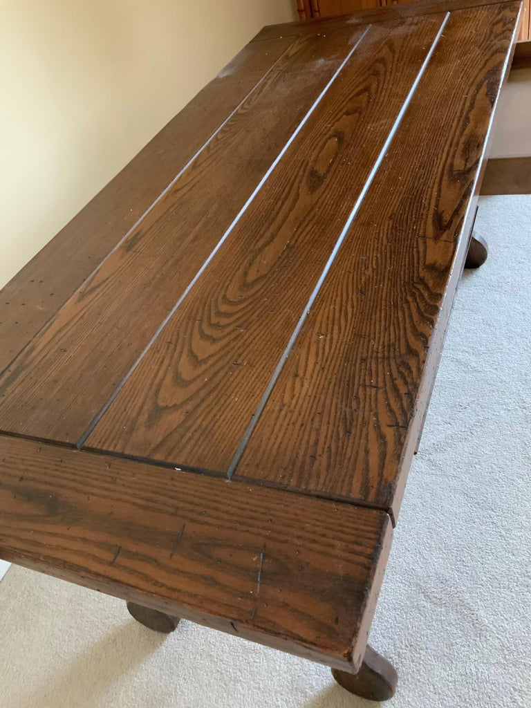 Antique Oak Trestle Style Desk Table at 1stDibs