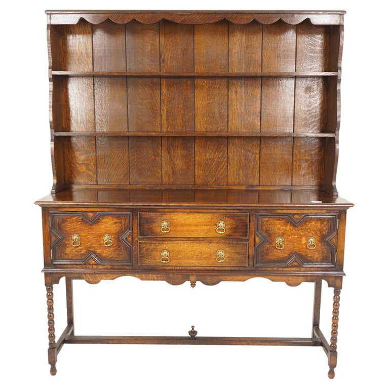 Antique Oak Welsh Dresser, Sideboard, Buffet + Hutch, Scotland 1920 For ...