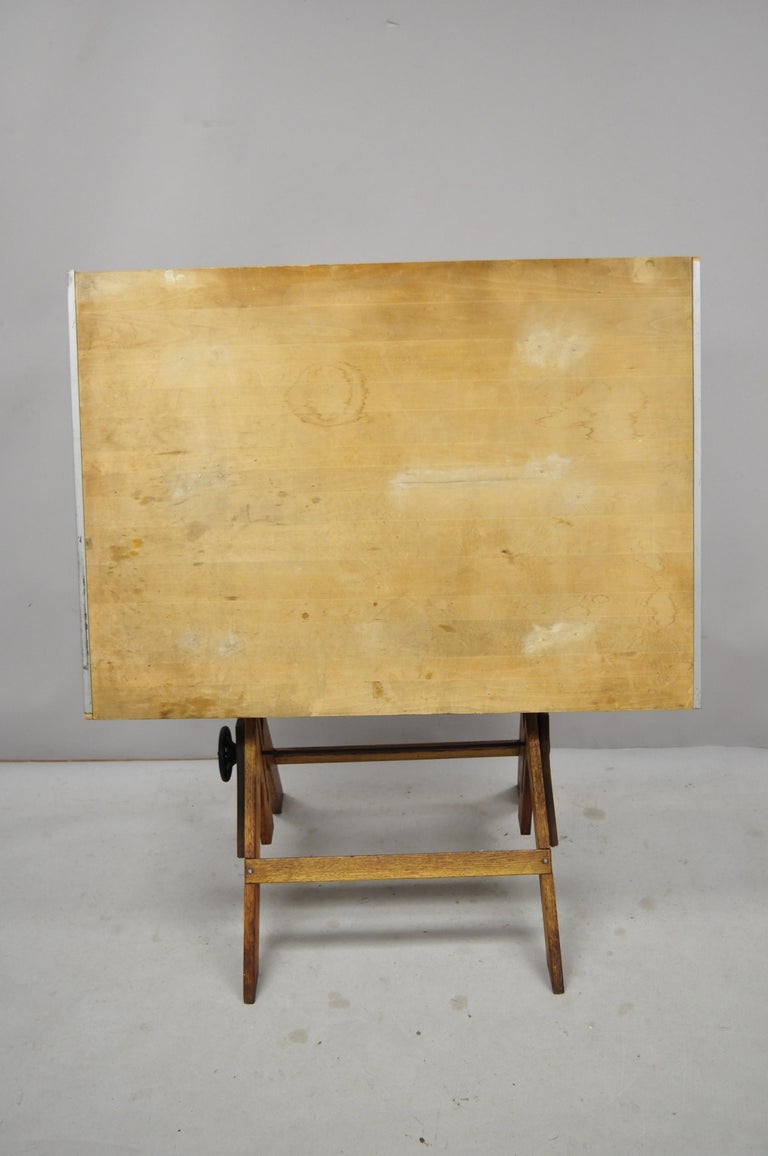 Antique Oak Wood and Cast Iron Adjustable Drafting Work Table Desk at ...