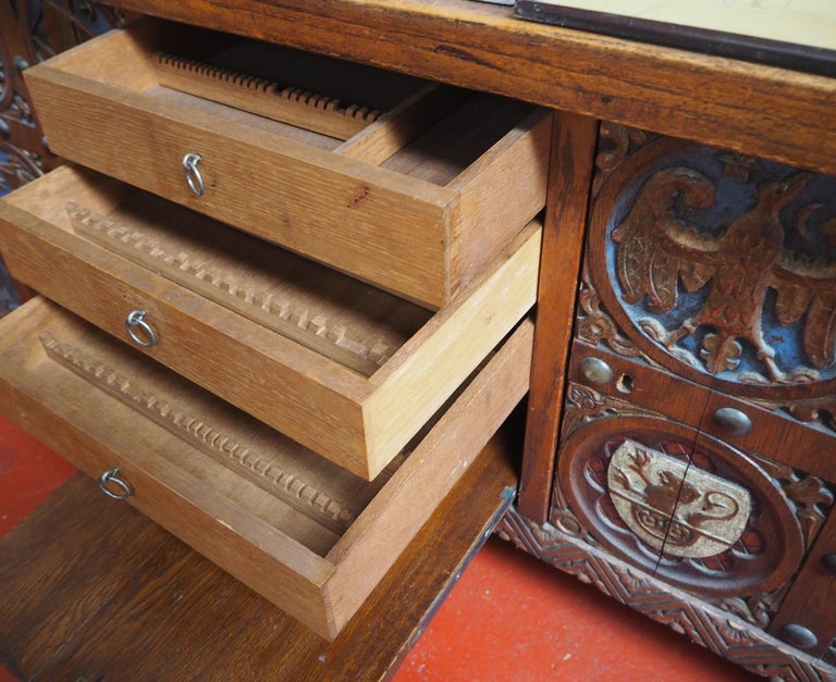 Antique Oak Wood Carved Polychrome Sideboad or Buffet Chest of the 1880 ...