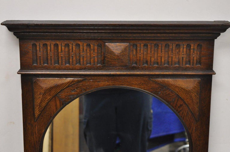 Antique Oak Wood Jacobean Style Carved Pediment Wall Mirror For Sale at ...