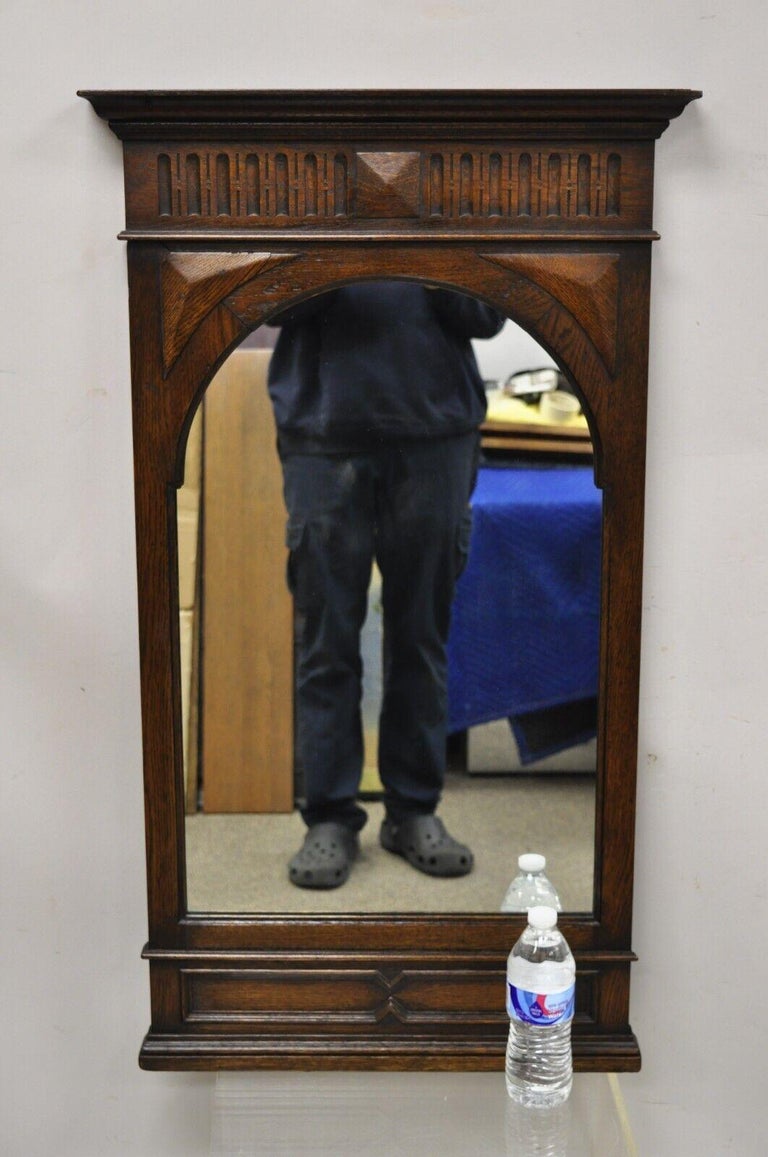 Antique Oak Wood Jacobean Style Carved Pediment Wall Mirror For Sale at ...