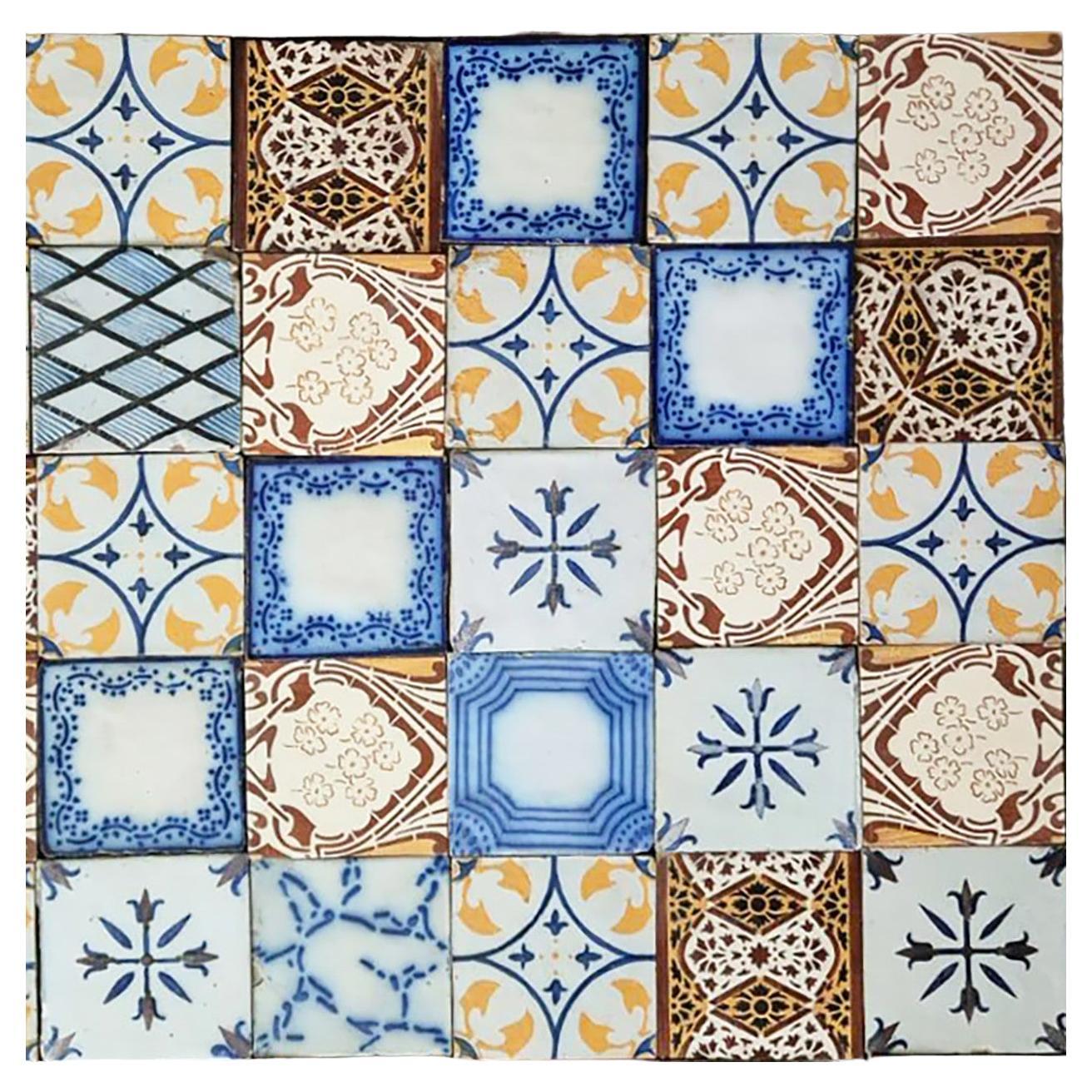 Antique Ochre Glazed Relief Tiles, circa 1920 For Sale at 1stDibs