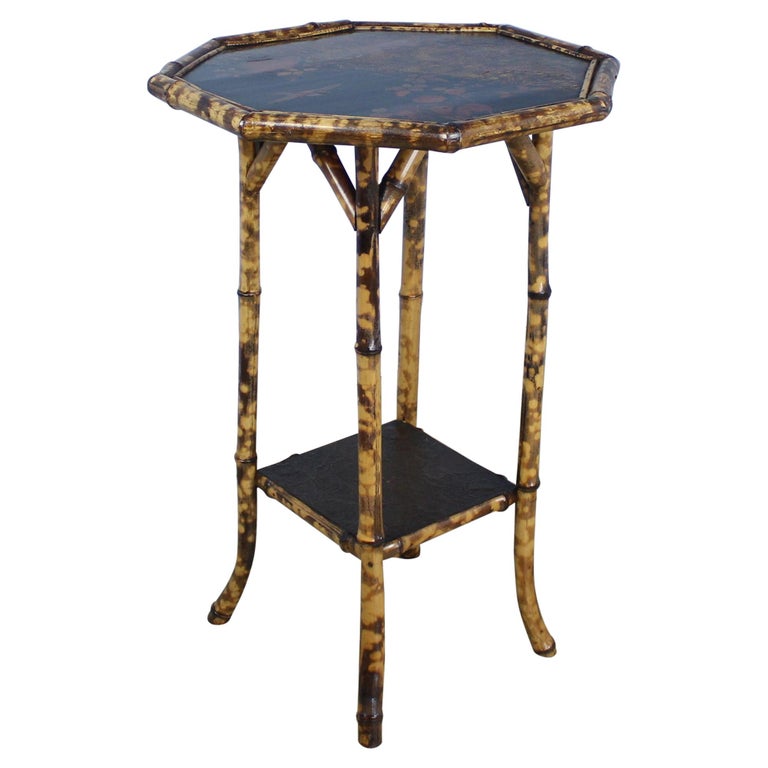 Antique Octagonal Bamboo Side Table with Lacquered Top at 1stDibs