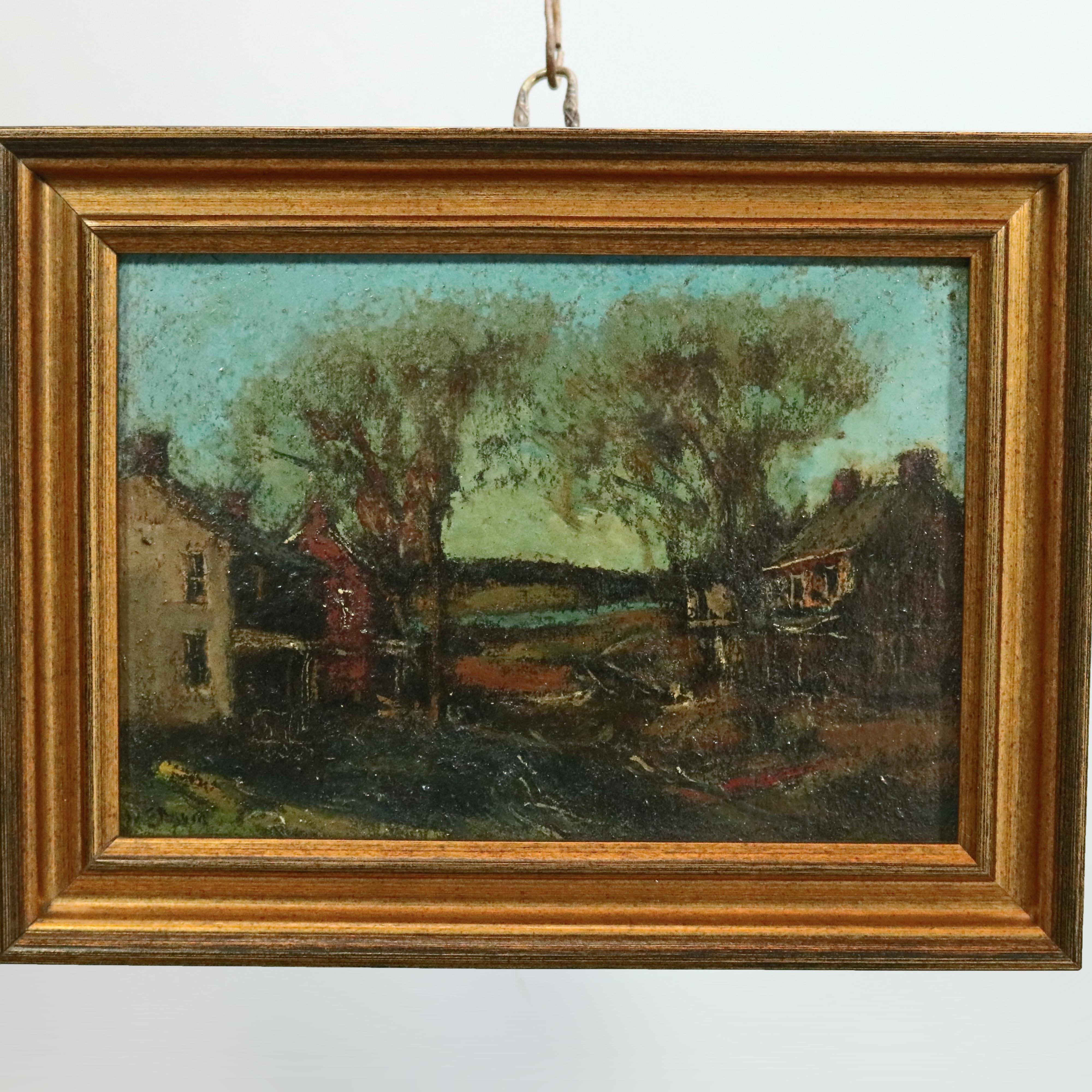 Antique Oil on Canvas Impressionist Painting by W E Baum, The Village ...