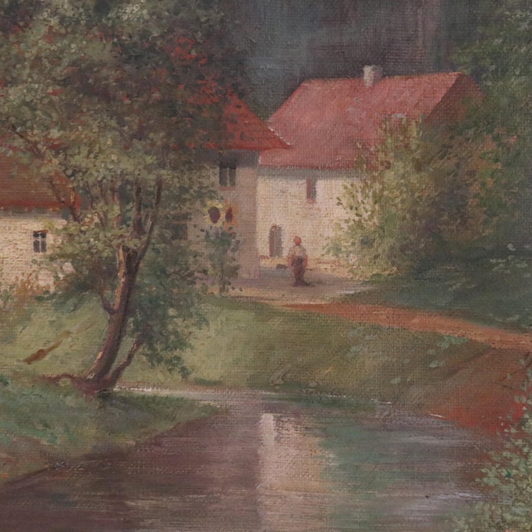 Antique Oil on Canvas Landscape Painting, Farm Scene, Signed Brecht ...