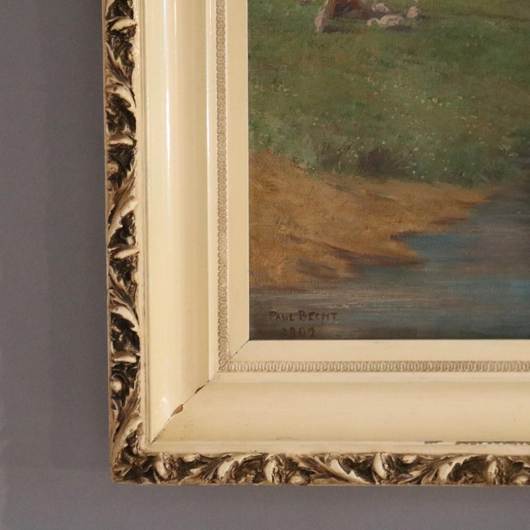 Antique Oil on Canvas Landscape Painting, Farm Scene, Signed Brecht ...