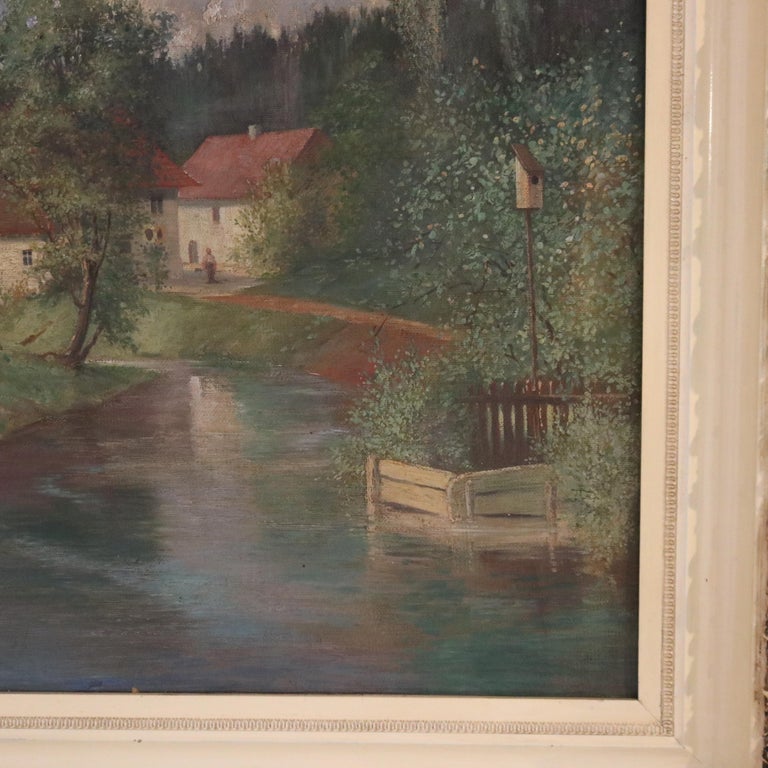 Antique Oil on Canvas Landscape Painting, Farm Scene, Signed Brecht ...