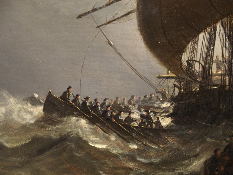 Antique Oil on Canvas Marine Painting from Normandy France, 1883 at 1stDibs