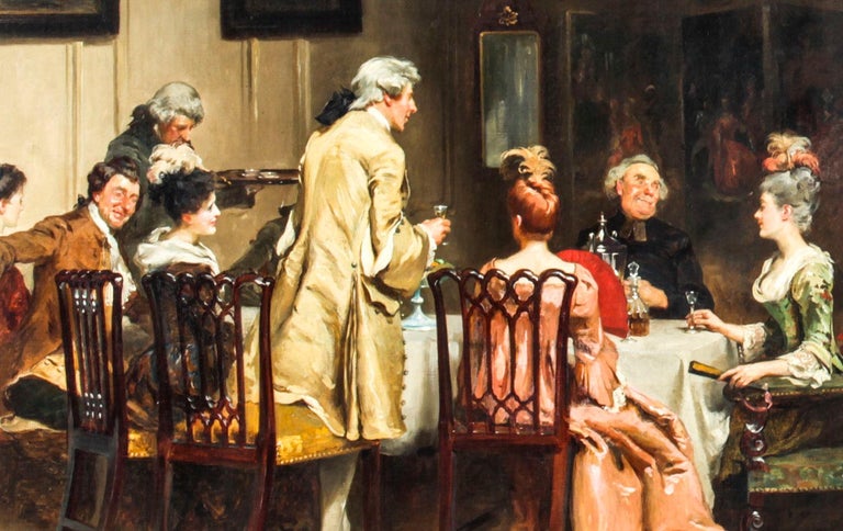 Antique Oil on Canvas Painting The Toast by Fred Roe Dated 1894, 19th ...