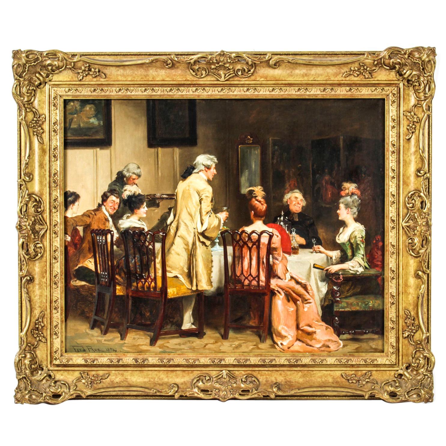 Antique Oil on Canvas Painting The Toast by Fred Roe Dated 1894, 19th ...