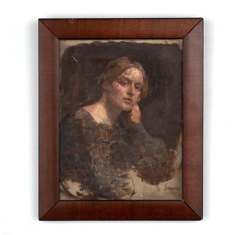 Antique Oil On Canvas Portrait of a Woman in Brown by Julius Paulsen at ...