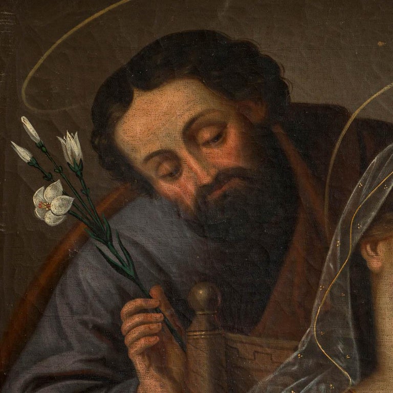 Antique Oil on Canvas Religious Painting of the Holy Family at 1stDibs ...