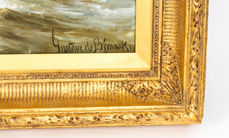 Antique Oil on Canvas Seascape Painting Gustave De Bréanski 19th Century at 1stDibs