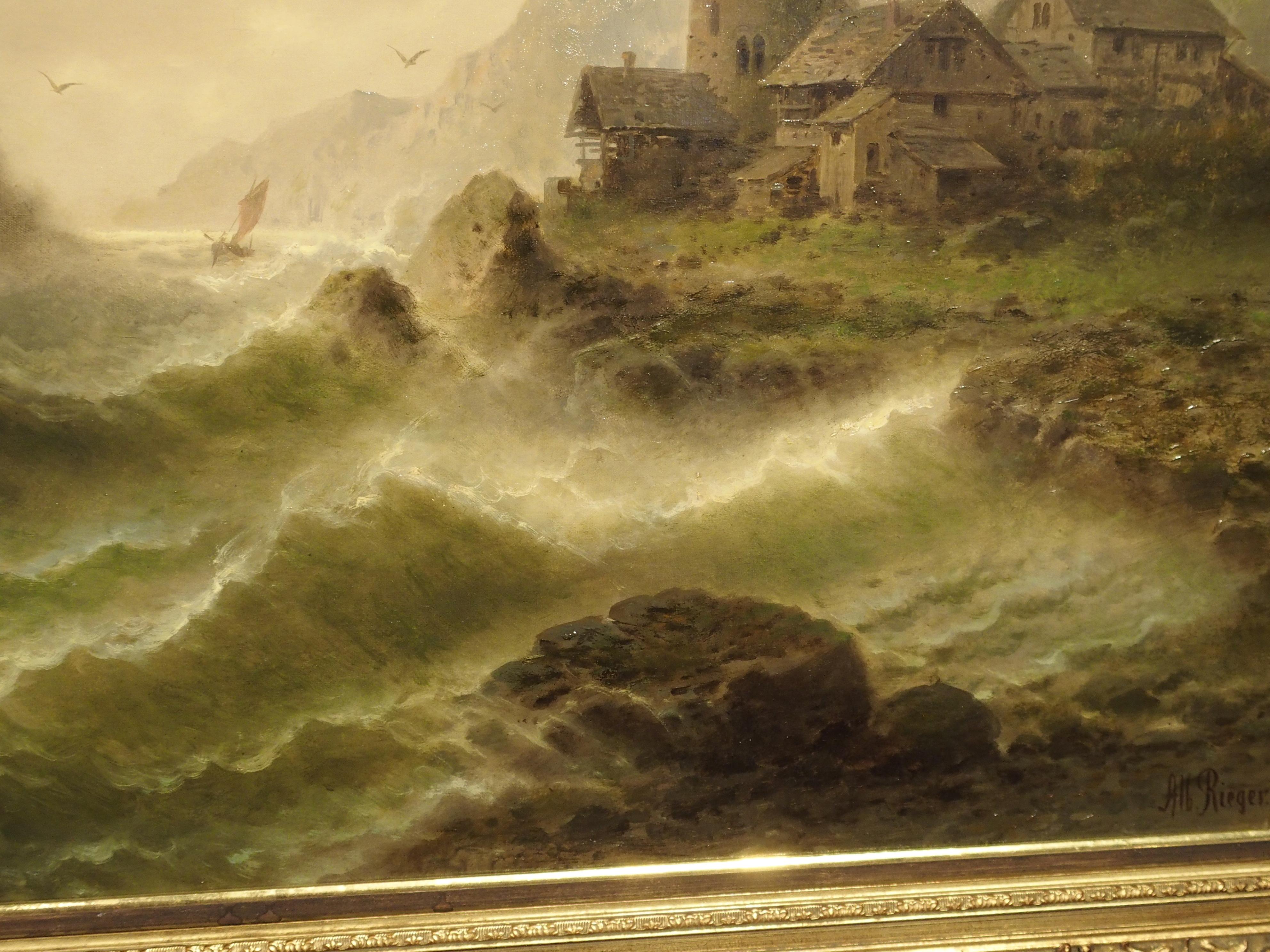 Antique Oil Painting of a Steam Ship in Rough Seas, Albert Rieger, 19th ...