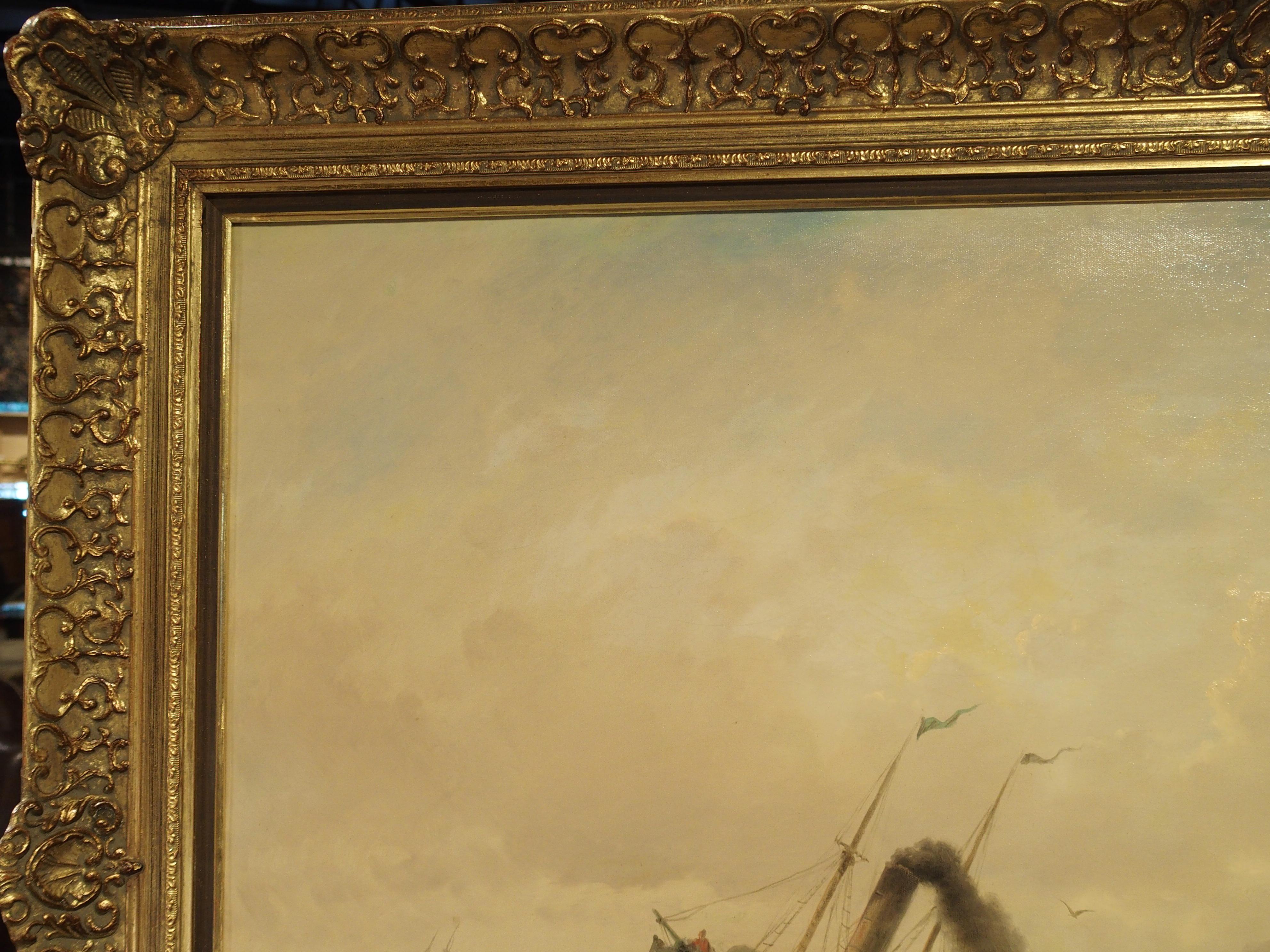 Antique Oil Painting of a Steam Ship in Rough Seas, Albert Rieger, 19th ...