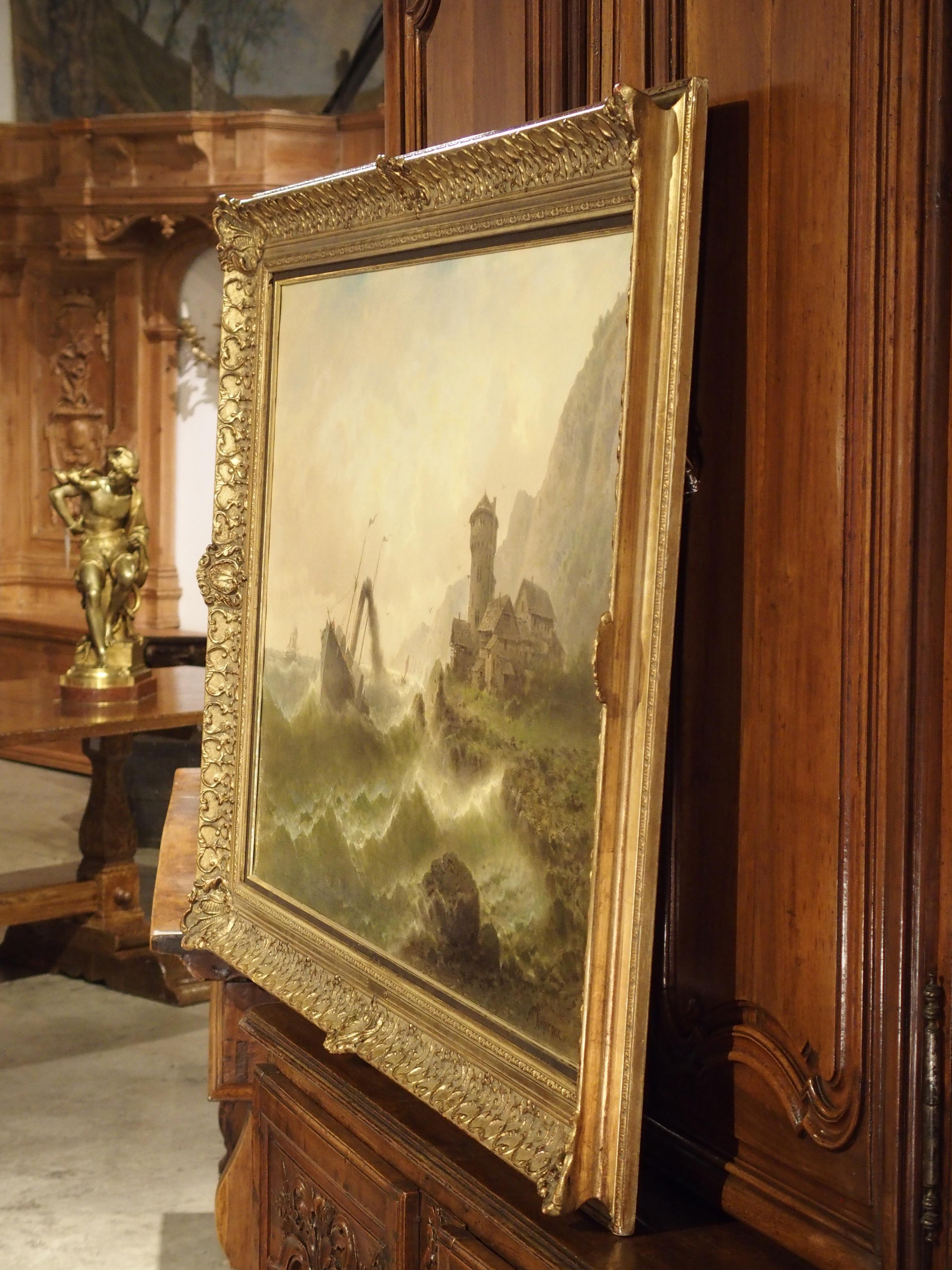 Antique Oil Painting of a Steam Ship in Rough Seas, Albert Rieger, 19th ...