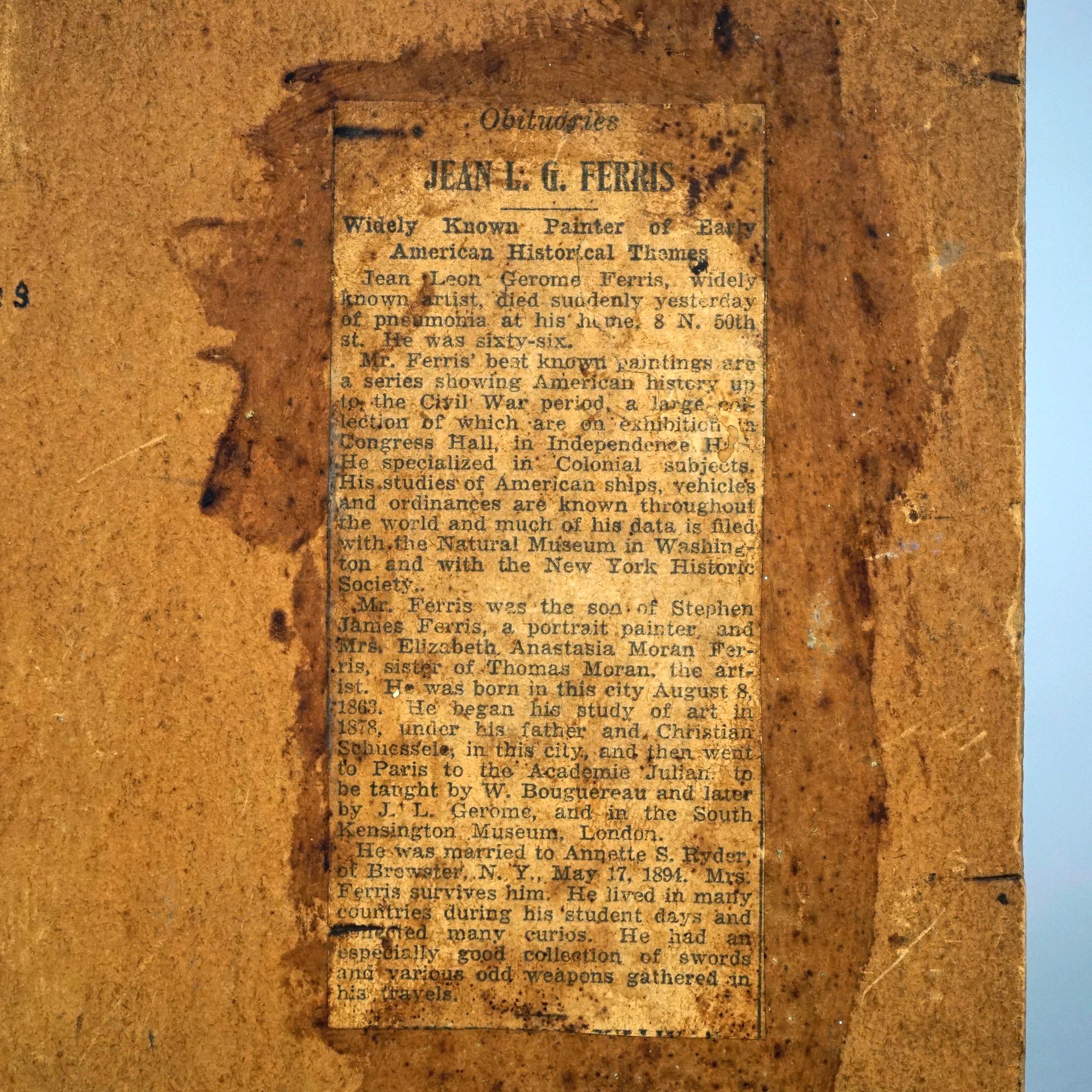 Antique Oil Painting of Historical Nautical Scene by Jean Ferris, Circa ...