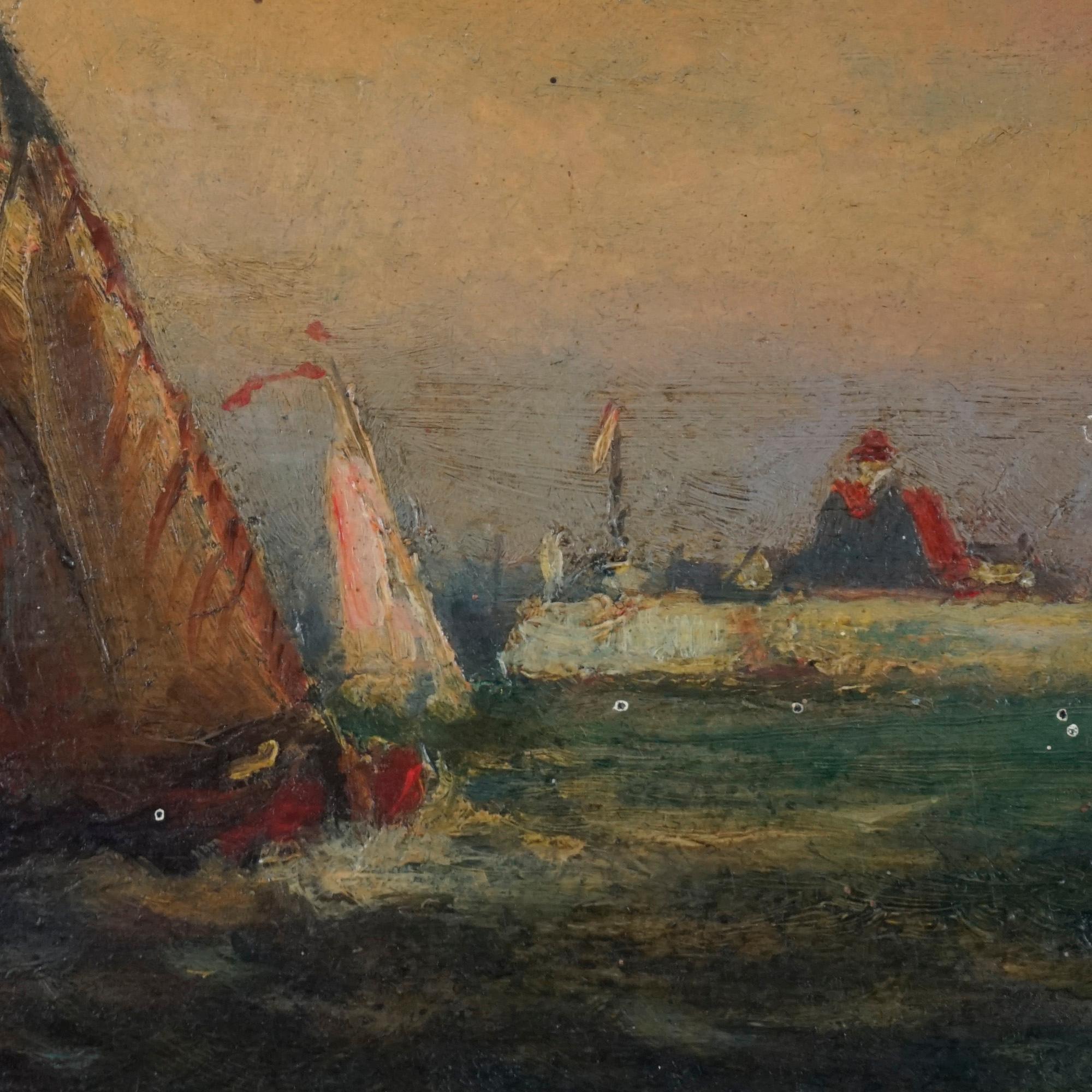 Antique Oil Painting of Historical Nautical Scene by Jean Ferris, Circa ...