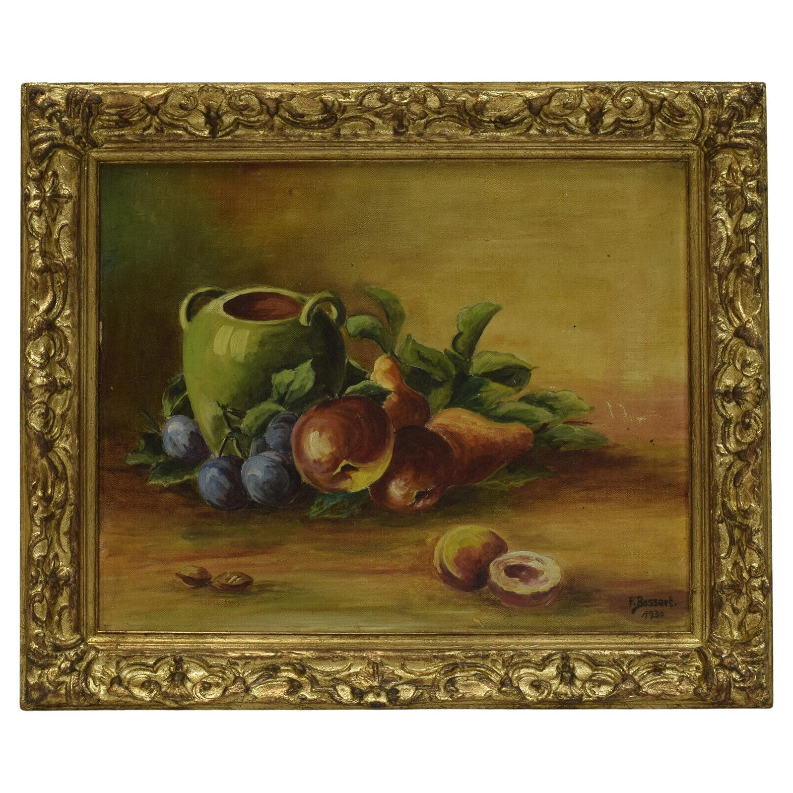 Antique Oil Painting, Signed F. Bossart, Dated 1930-Still Life with ...