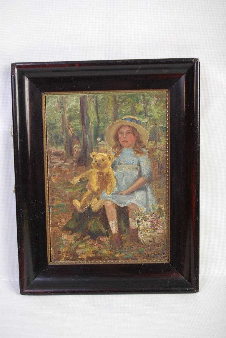 Antique Oil Painting, W. Scott Heatherington Young Girl with Teddy Bear ...
