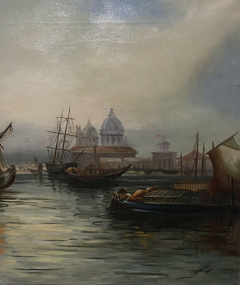 Antique Oil - Antique Signed and Dated 1903 Oil Painting Busy Shipping ...