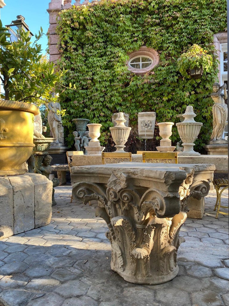 Antique Old Cast Stone Garden Coffee Side Table Base Pedestal Los ...