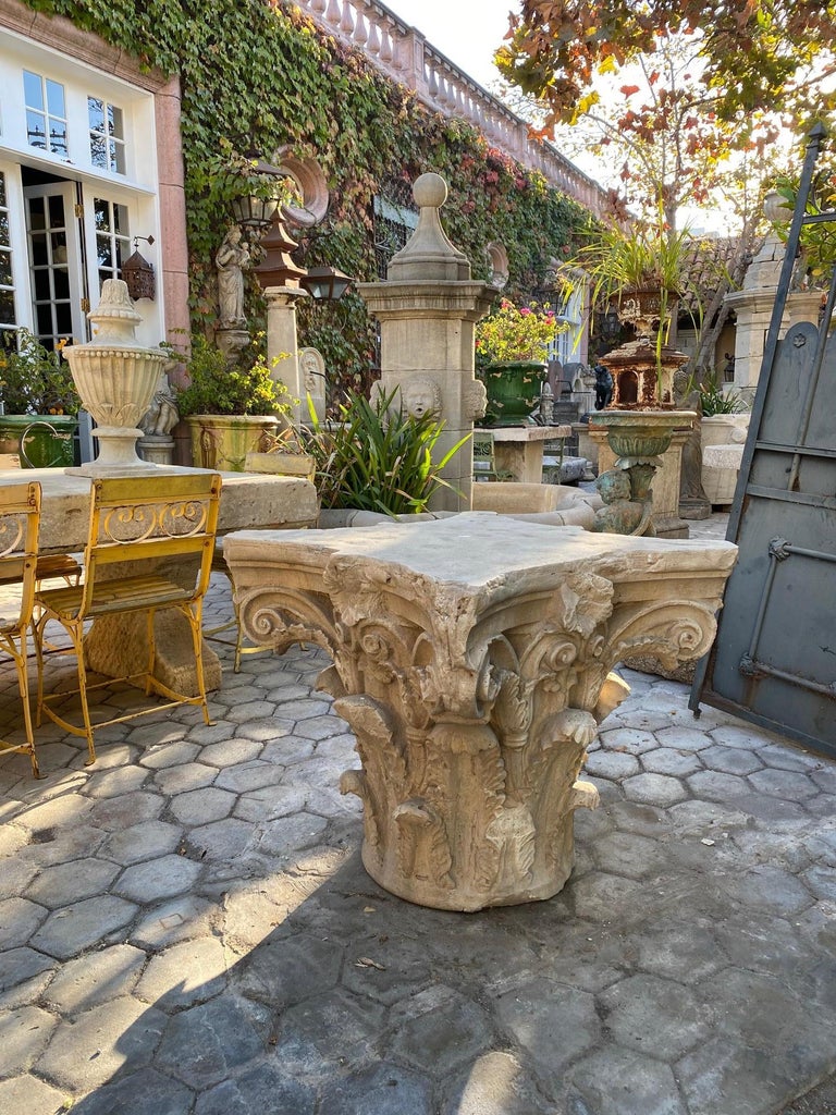 Antique Old Cast Stone Garden Coffee Side Table Base Pedestal Los ...