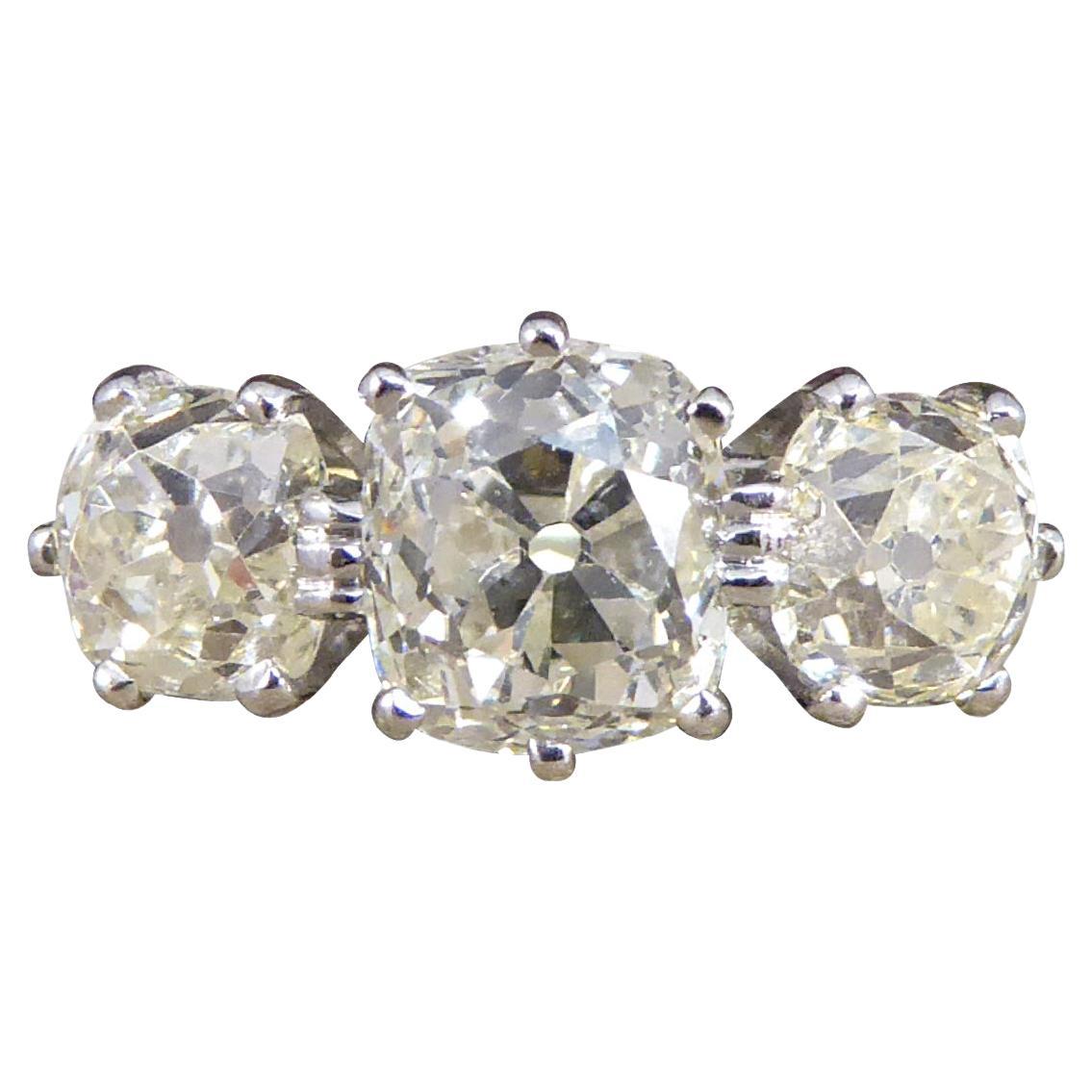 2.52ct Old Cut Diamond Three Stone Ring in Platinum at 1stDibs | 3 ...