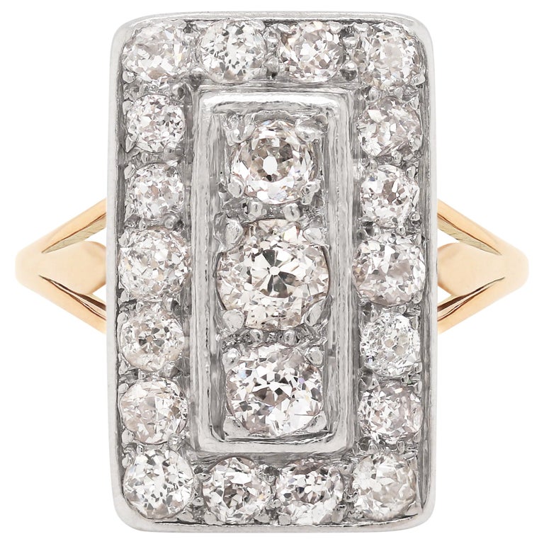 Antique Old Cut Diamond 18 Carat Yellow Gold and Platinum Rectangular ...