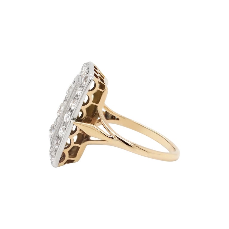 Antique Old Cut Diamond 18 Carat Yellow Gold and Platinum Rectangular ...