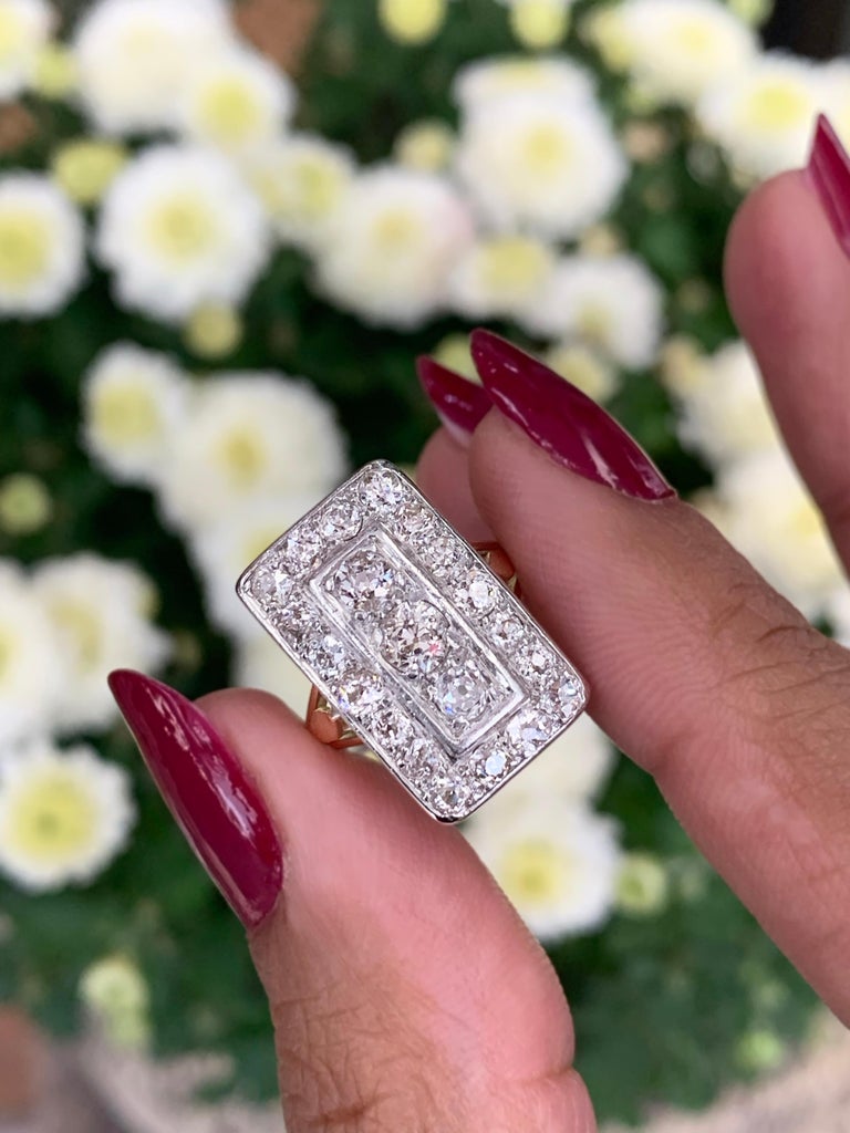 Antique Old Cut Diamond 18 Carat Yellow Gold and Platinum Rectangular ...