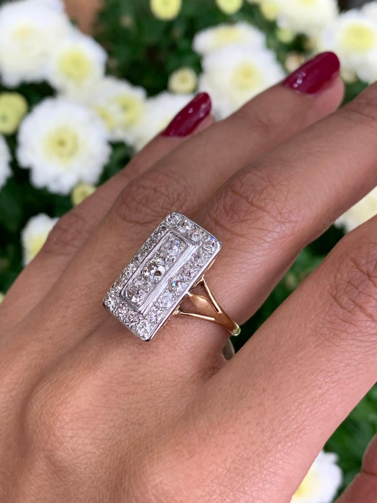 Antique Old Cut Diamond 18 Carat Yellow Gold and Platinum Rectangular ...