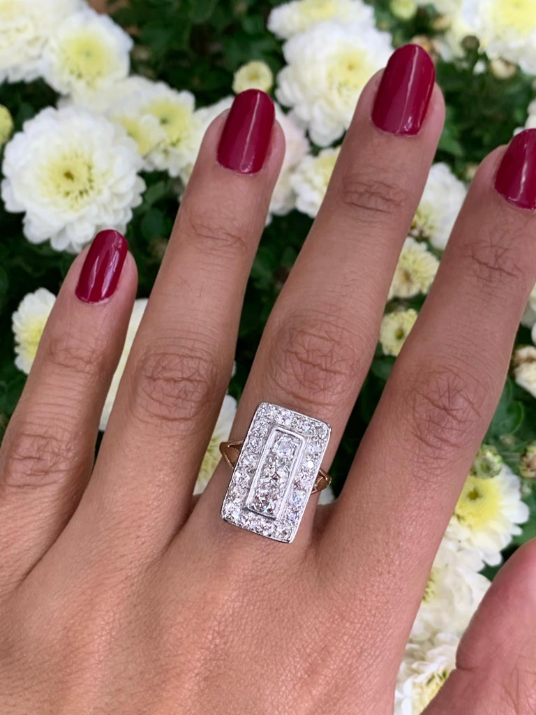 Antique Old Cut Diamond 18 Carat Yellow Gold and Platinum Rectangular ...