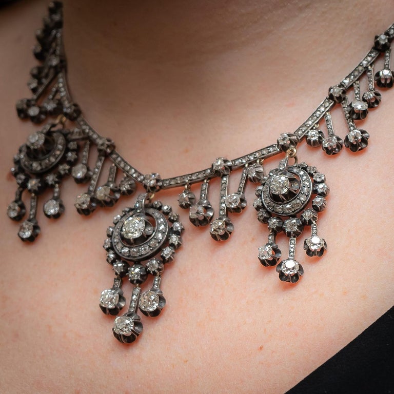 Antique Old-Cut Diamond Fringe Necklace For Sale at 1stDibs