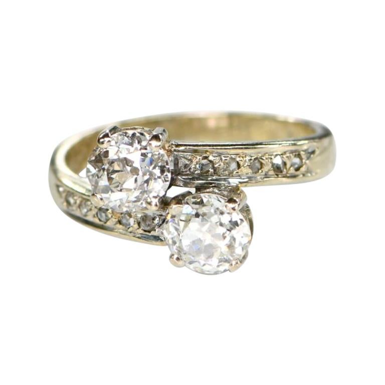 Antique Old Cut Diamond Gold Cross-Over Ring at 1stDibs