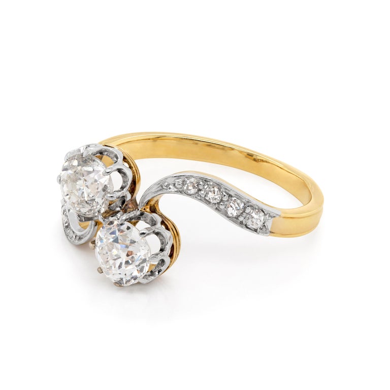 Antique Old Cut Diamond Two-Stone Twist Platinum on 18ct Gold Ring ...