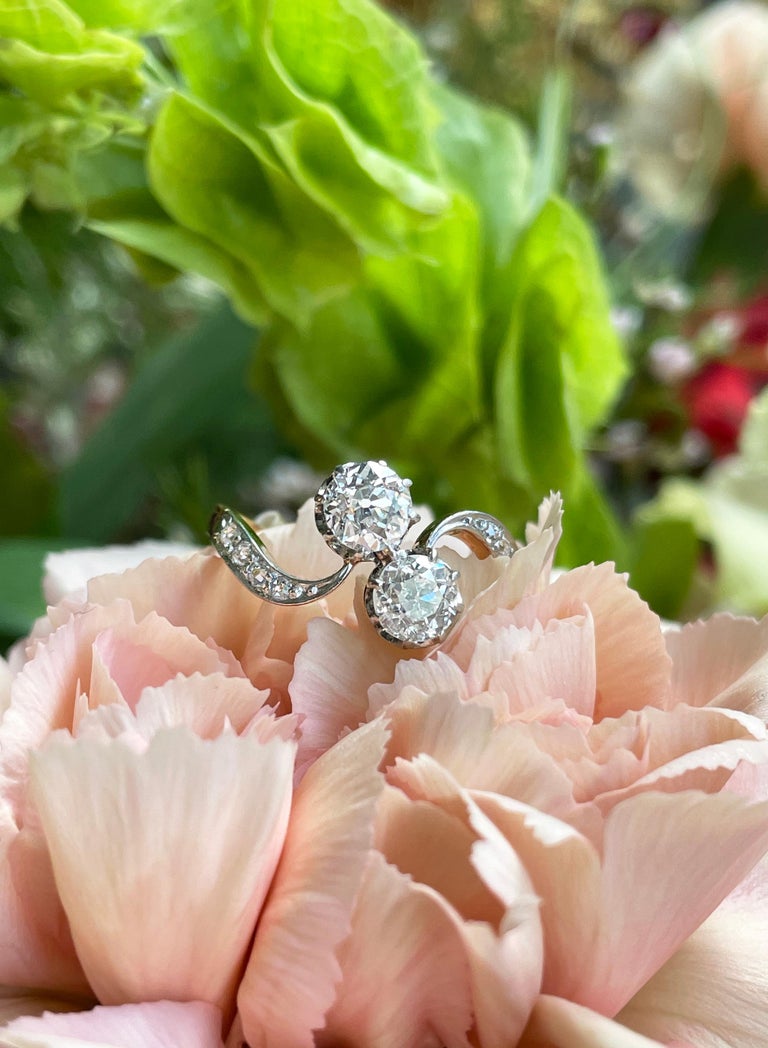 Antique Old Cut Diamond Two-Stone Twist Platinum on 18ct Gold Ring ...