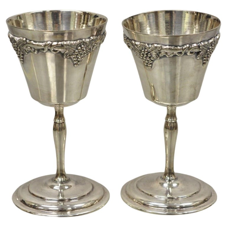Antique Old English Repro Silver Plated Sherry Wine Liquor Goblet Cups ...