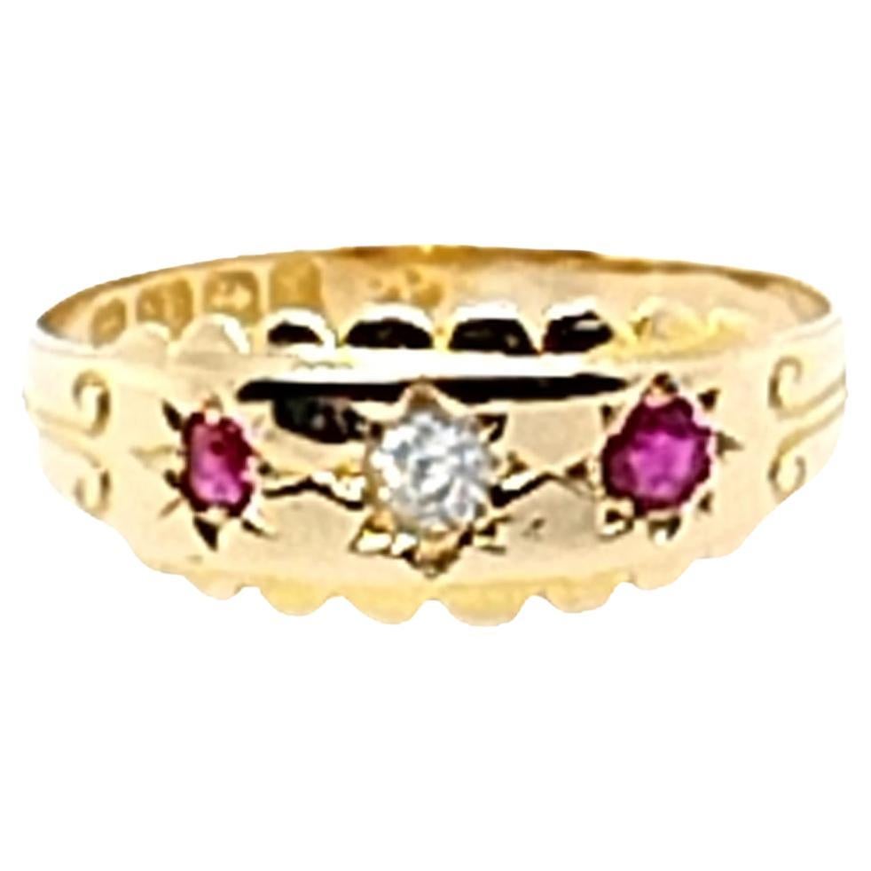 Antique Edwardian Hallmarked Old European Cut Diamond and Ruby Band 20 ...