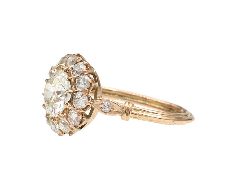 Antique Old European cut diamond coronet cluster ring in 18kt yellow ...