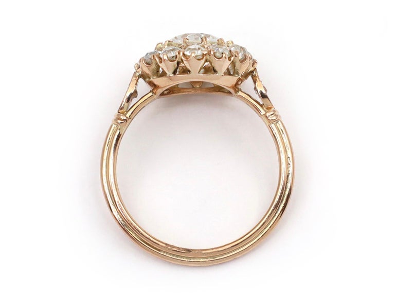 Antique Old European cut diamond coronet cluster ring in 18kt yellow ...