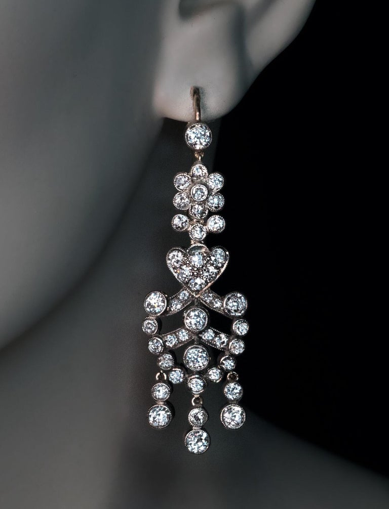 Antique Old European Cut Diamond Dangle Earrings For Sale at 1stDibs