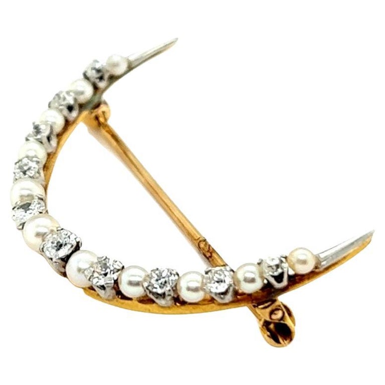 Antique Old European Cut Diamond Pearl 18k Yellow Gold Platinum ...