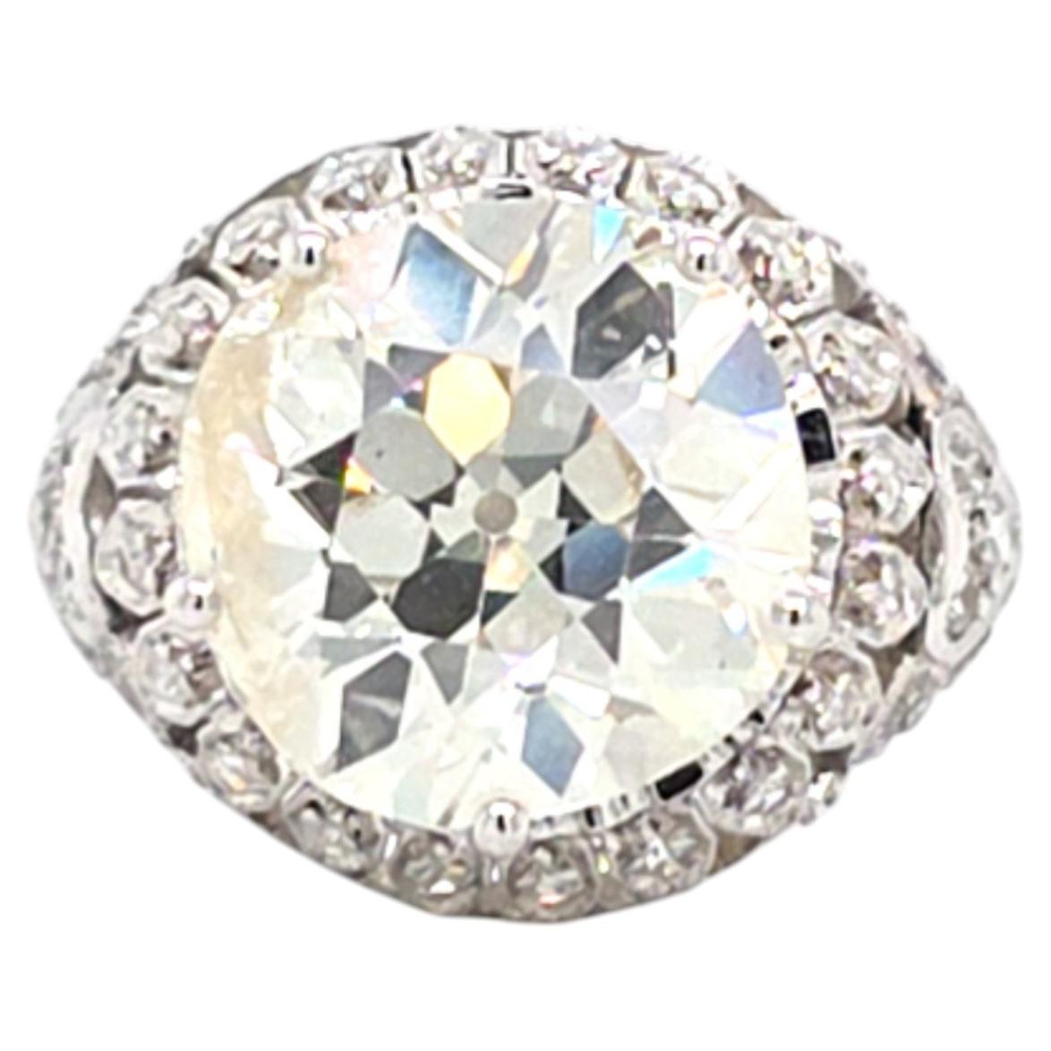 4.24 Carat Cushion and Old European Cut Diamond Platinum Engagement ...